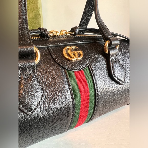 Gucci | Bags | Gucci Ophidia Leather Barrel Bag Blacknero Gucci Web | Poshmark